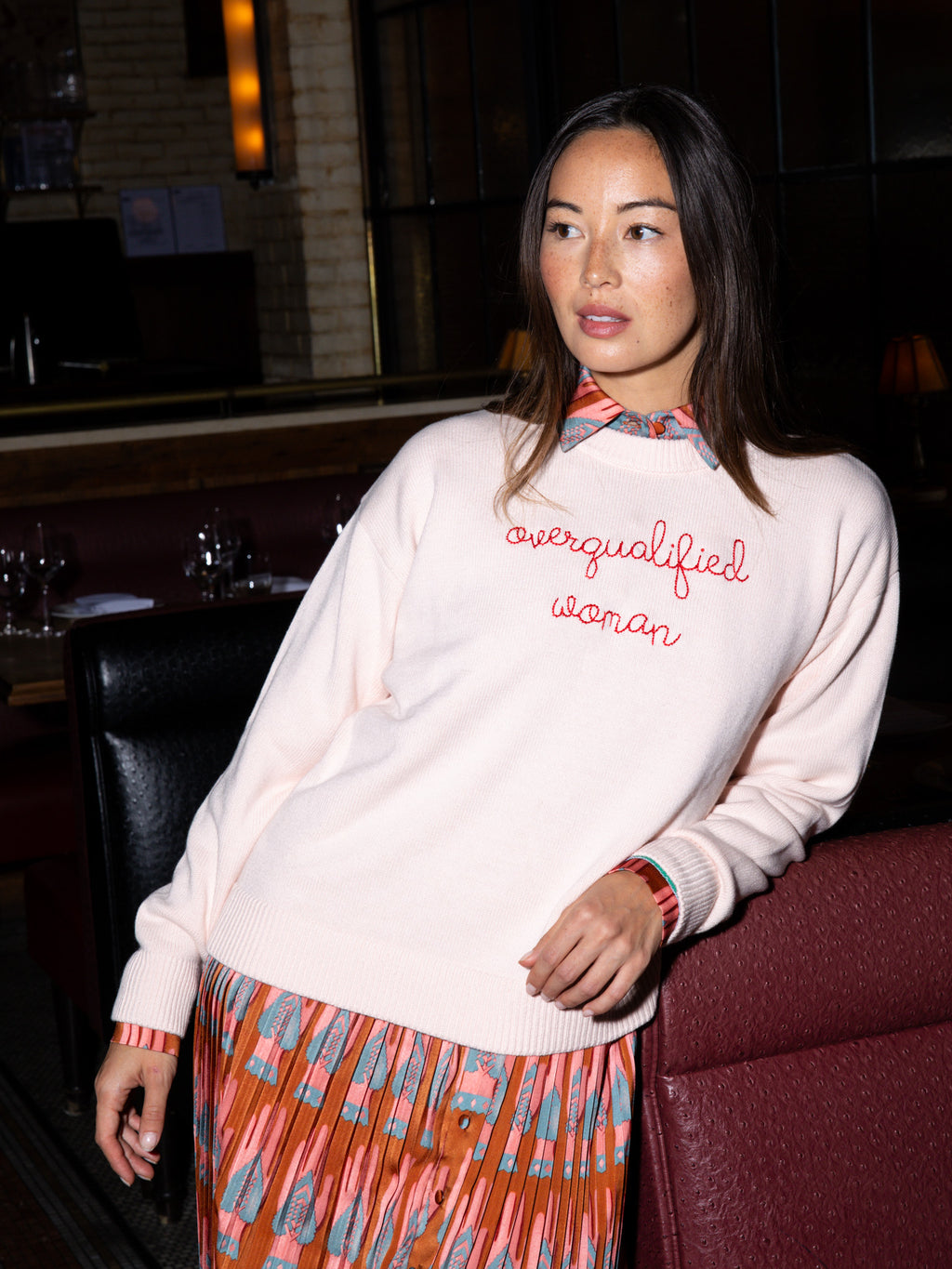 Machine Embroidered "overqualified woman" Maxine Sweater, 95% Organic ...