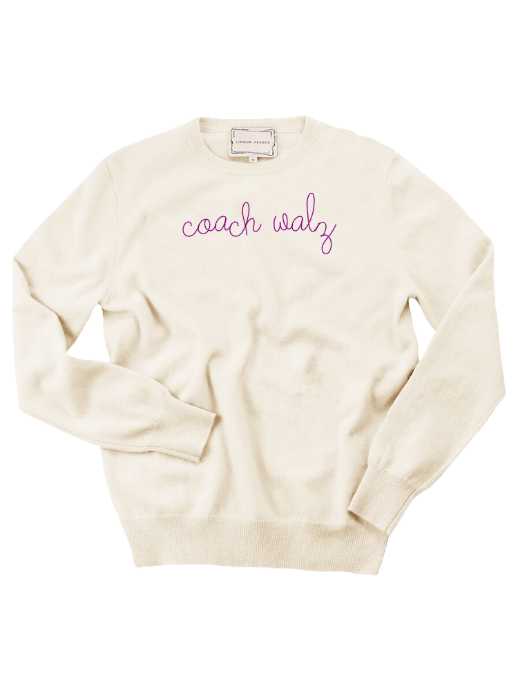 Hand Embroidered "coach walz" Crewneck, 100% Sustainable Cashmere ...