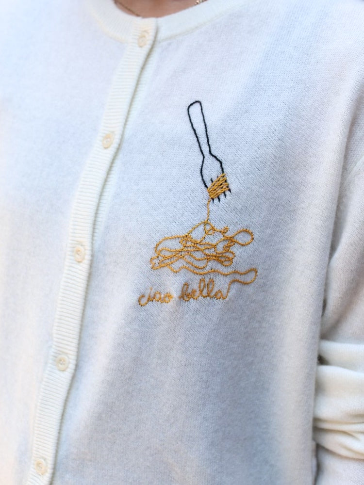 Hand Embroidered Pasta Lover Cardigan, 100% Sustainable Cashmere ...