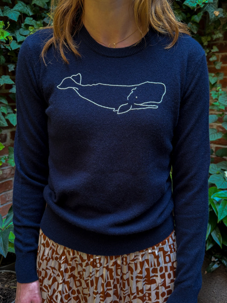 Hand-Embroidered "Whale" Crewneck, 100% Sustainable Cashmere – Lingua ...