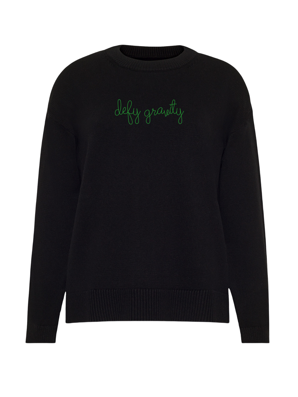 Machine Embroidered "defy gravity" Maxine Sweater, 100% Organic Cotton – Lingua Franca NYC