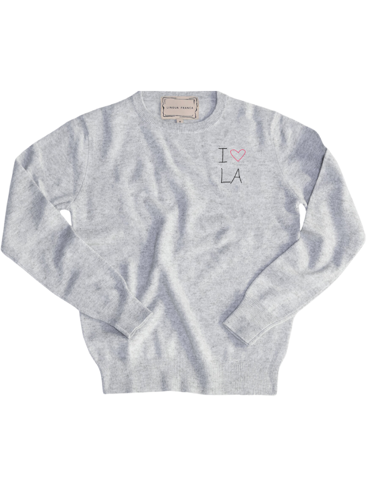 Hand Embroidered "i heart LA" Men's Crewneck, 100% Sustainable Cashmere ...