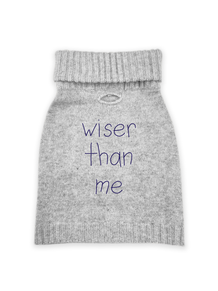 Hand Embroidered "wiser than me" Dog Sweater, 100% Sustainable Cashmere ...