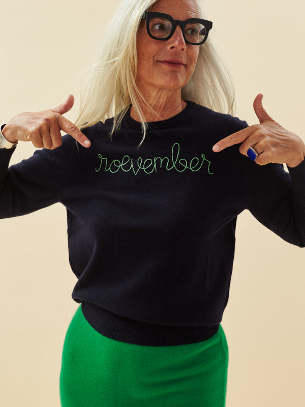 Hand Embroidered "rovember" Crewneck, 100% Sustainable Cashmere ...